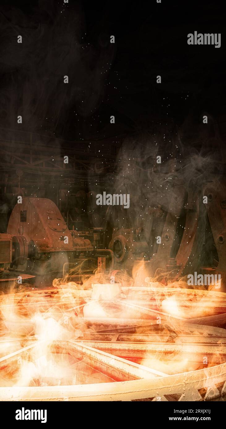 Haunted factory building in the night. Scary Halloween background ...