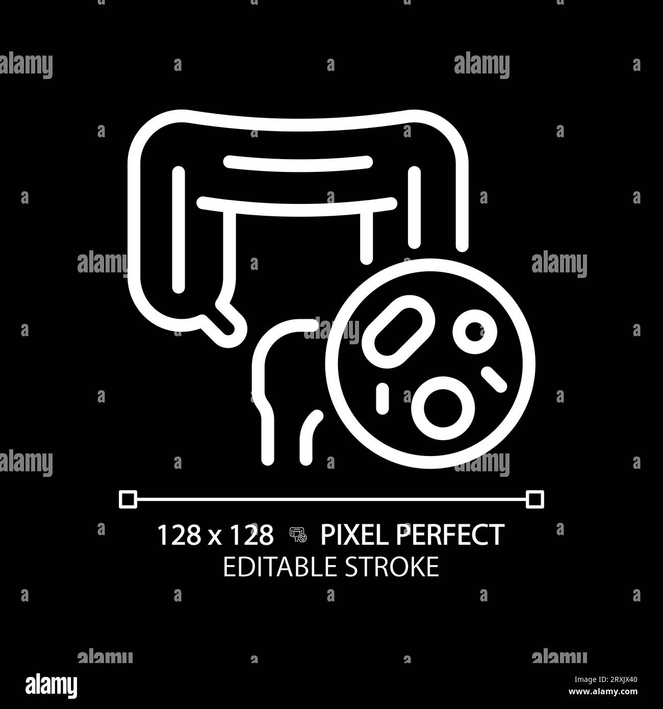 2D customizable thin line white intestine with bacteria icon Stock ...