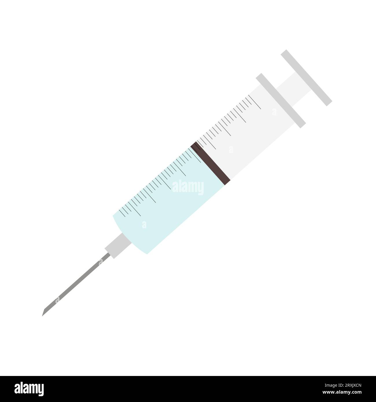 Realistic flat syringe with blue fluid inside isolated on white ...