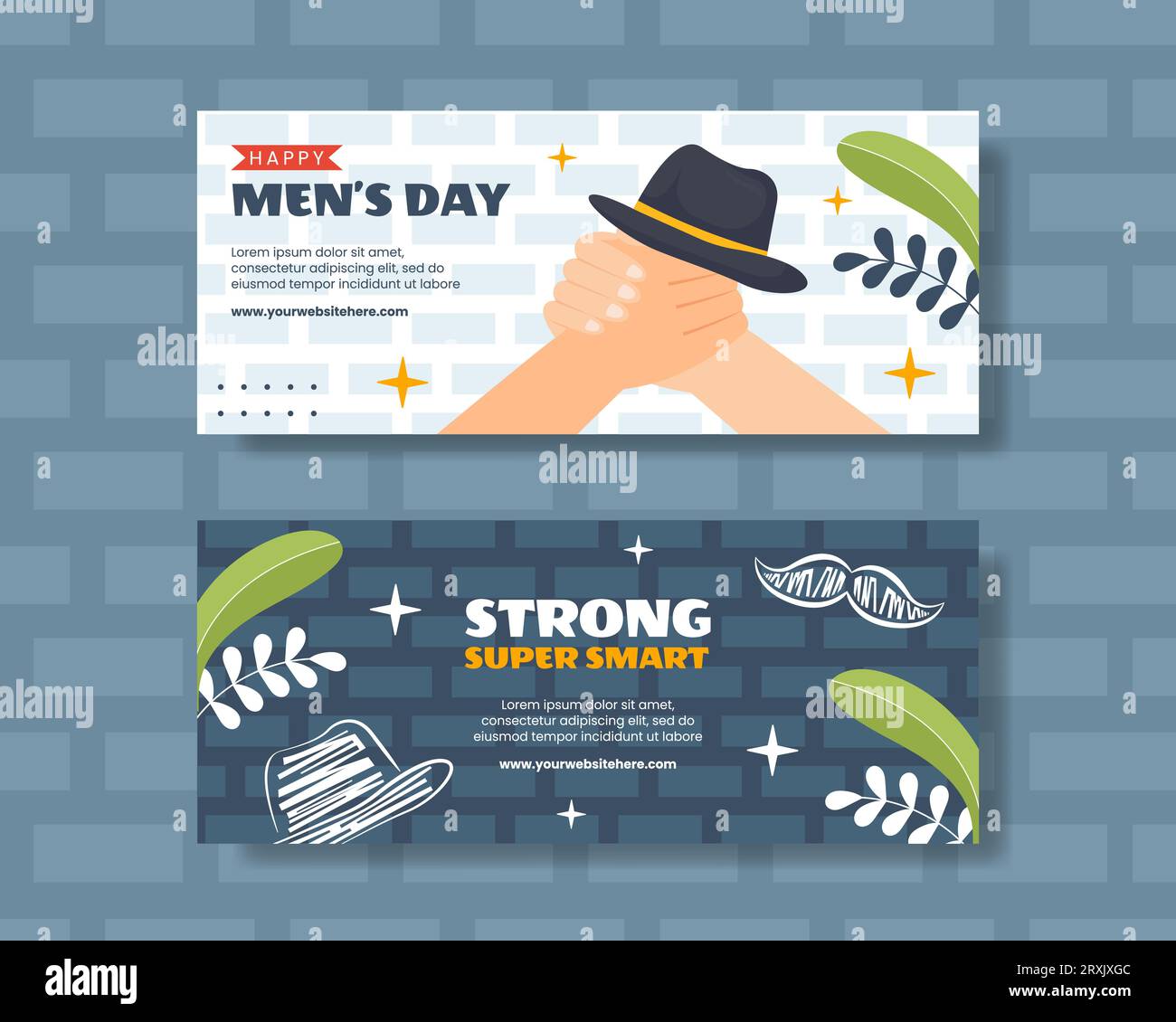Mens Day Horizontal Banner Flat Cartoon Hand Drawn Templates