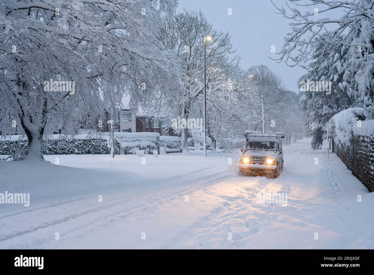 Driving to Work in the Snow, Sheffield Stock Photo - Alamy