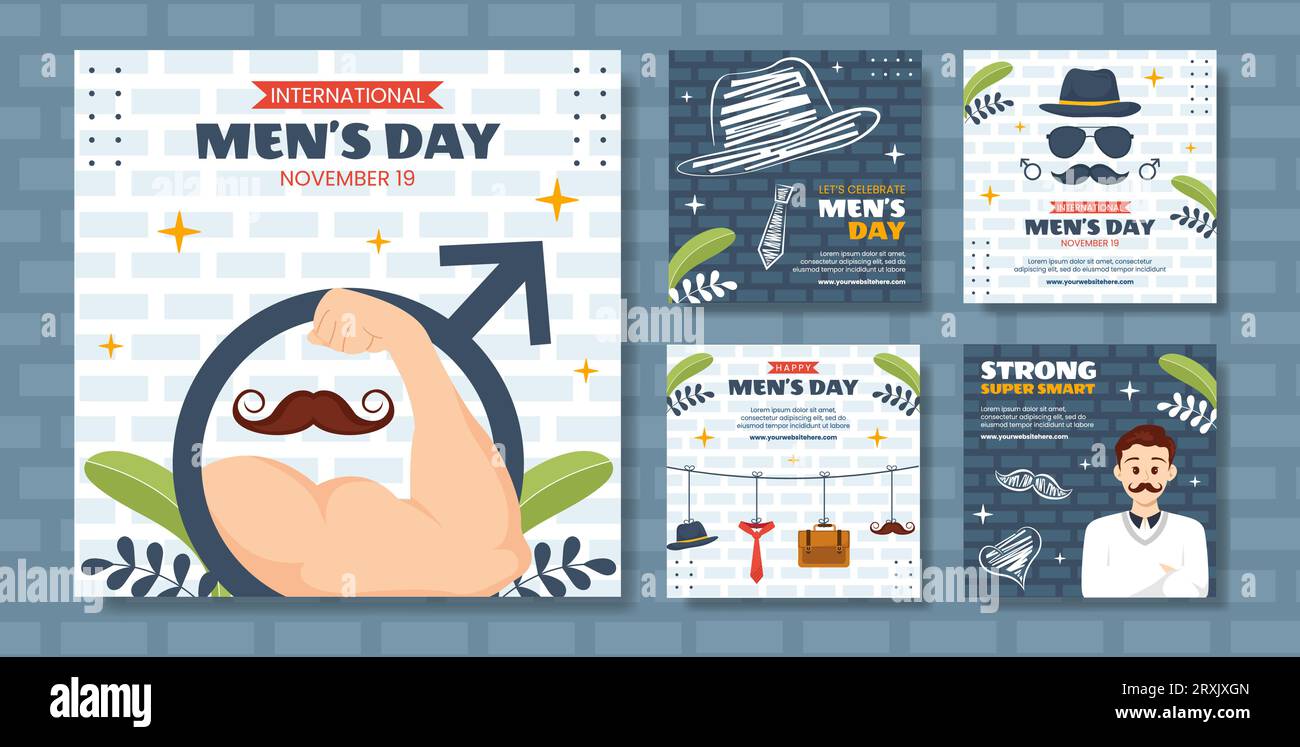 Men's Day Social Media Post Flat Cartoon Hand Drawn Templates ...