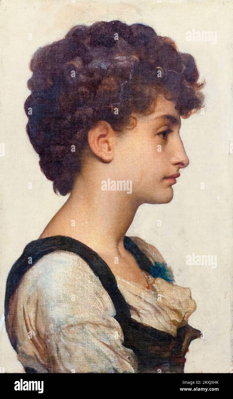 Frederic Leighton, Head of a Girl, portrait painting in oil on canvas ...