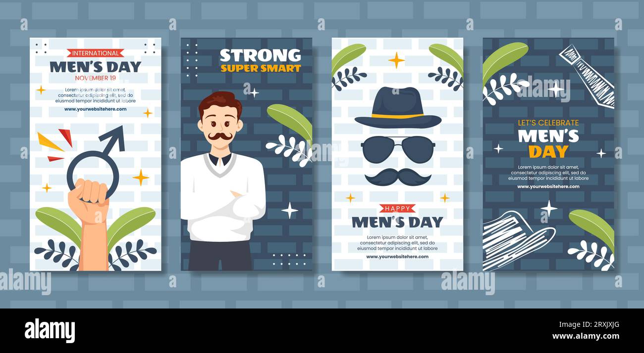 Men's Day Social Media Stories Flat Cartoon Hand Drawn Templates ...