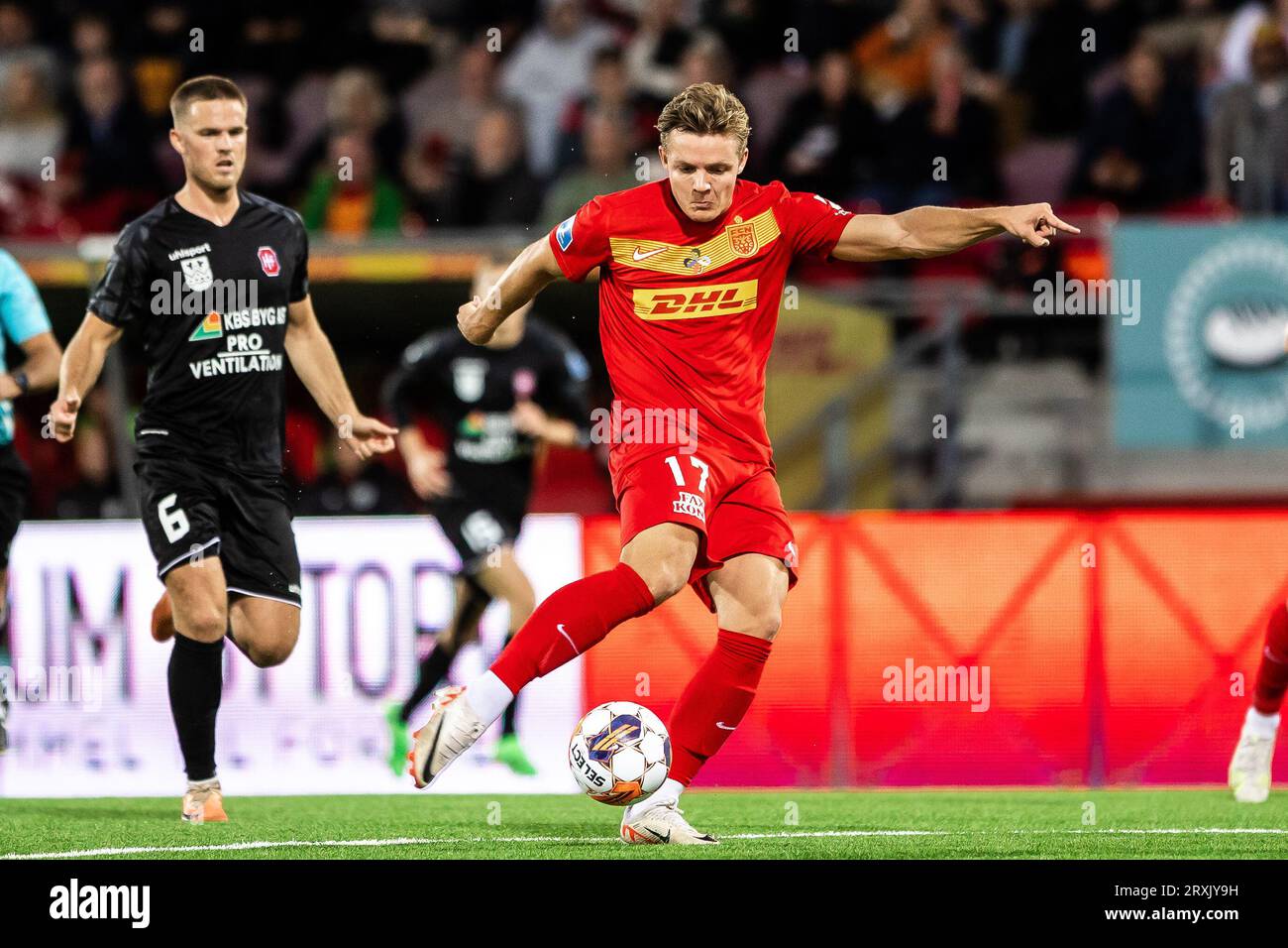 Farum, Denmark. 25th Sep, 2023. Christian Rasmussen (17) of FC ...