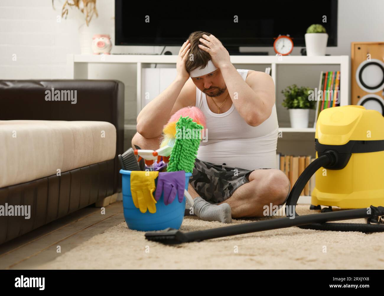 The man was left alone at home sadness Stock Photo - Alamy
