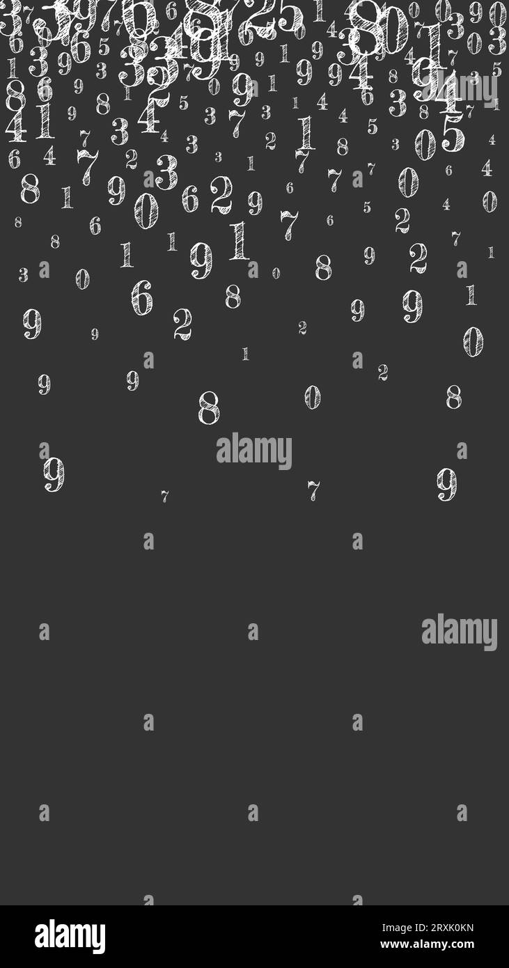 Scattered numbers. White chalk digits flying chaotic. Back to school ...