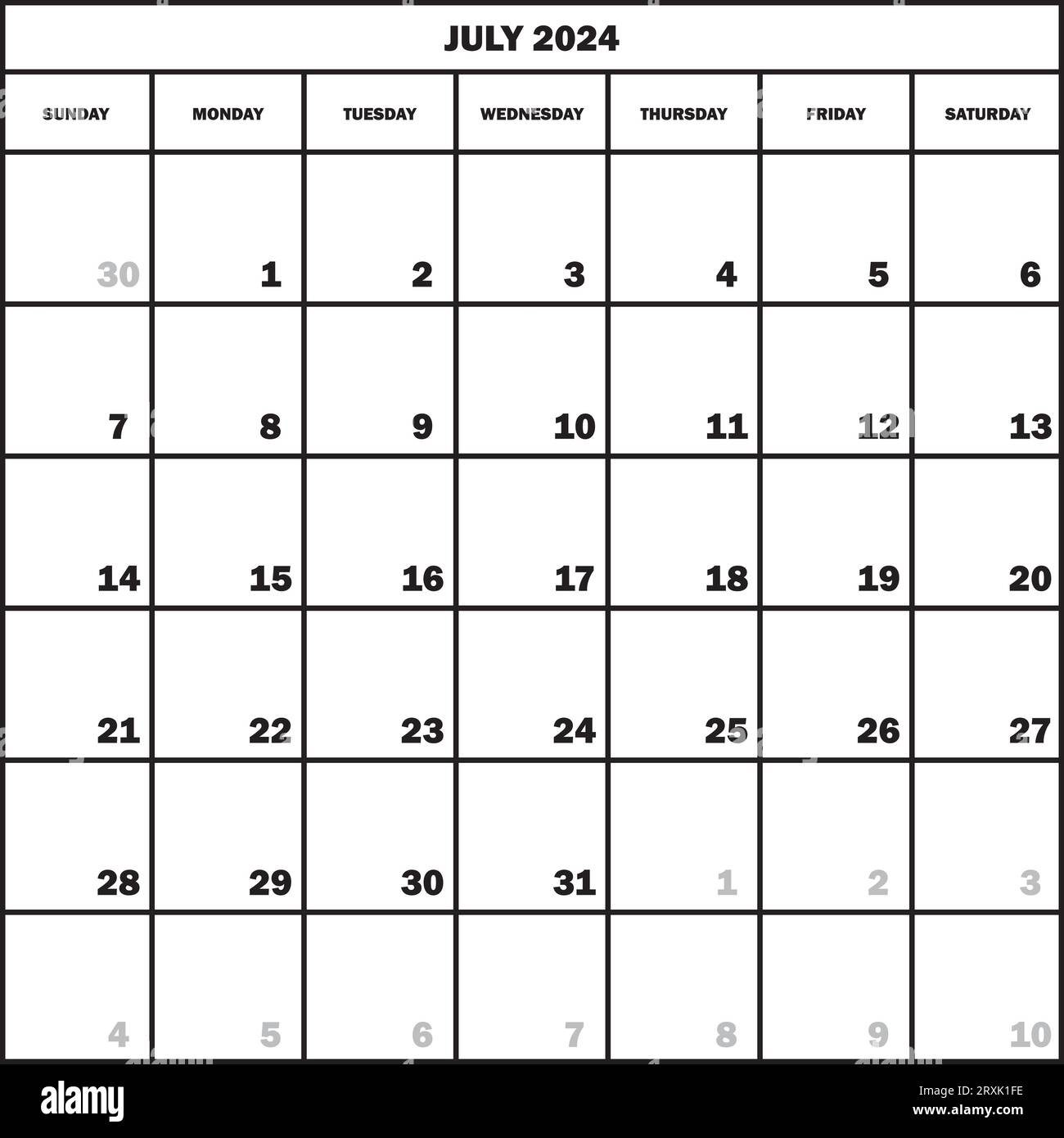 CALENDAR PLANNER MONTH JULY 2024 ON TRANSPARENT BACKGROUND Stock Vector ...