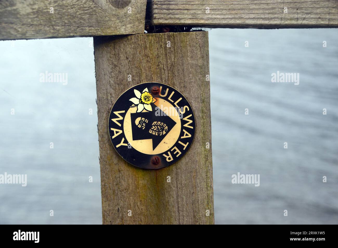 Waymarker on Wooden Post for Ullswater Way a 20 Mile Walk around the ...