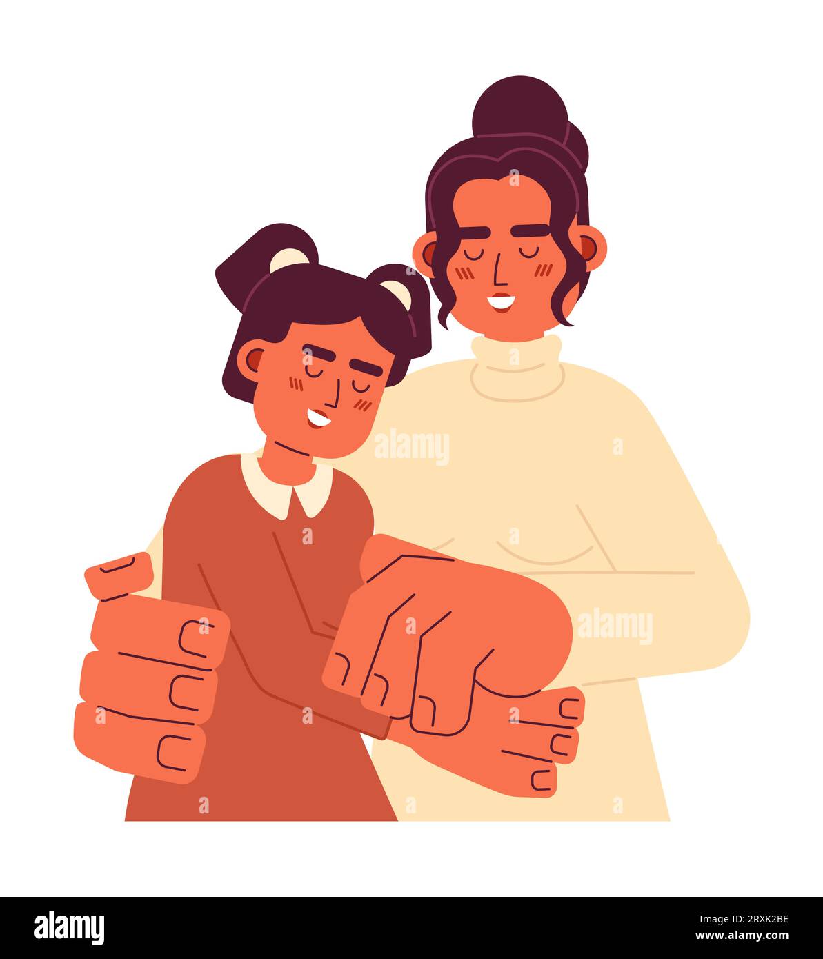 Hispanic young daughter mom cuddling 2D cartoon characters Stock Vector ...