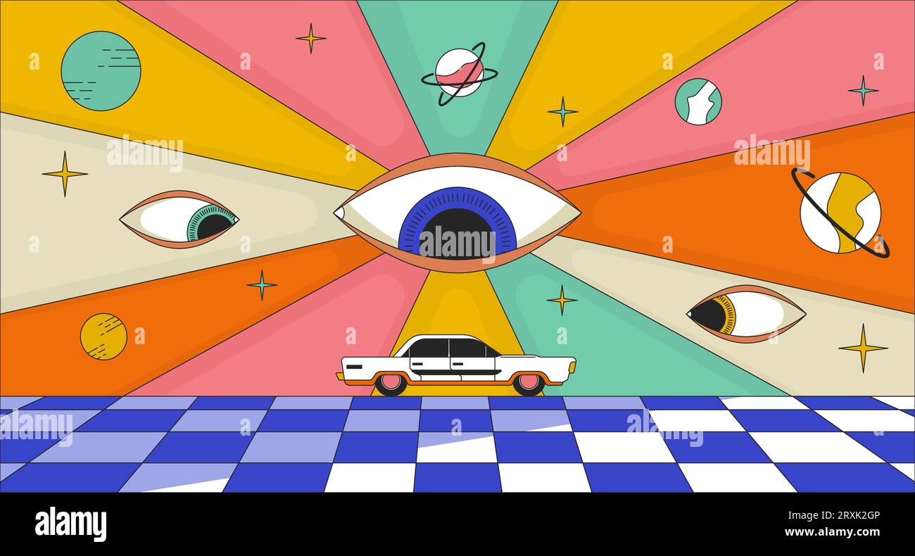 Psychedelic road trip 2D linear illustration concept Stock Vector Image ...