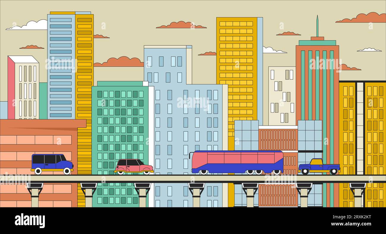 Cityscape day line cartoon flat illustration Stock Vector Image & Art ...