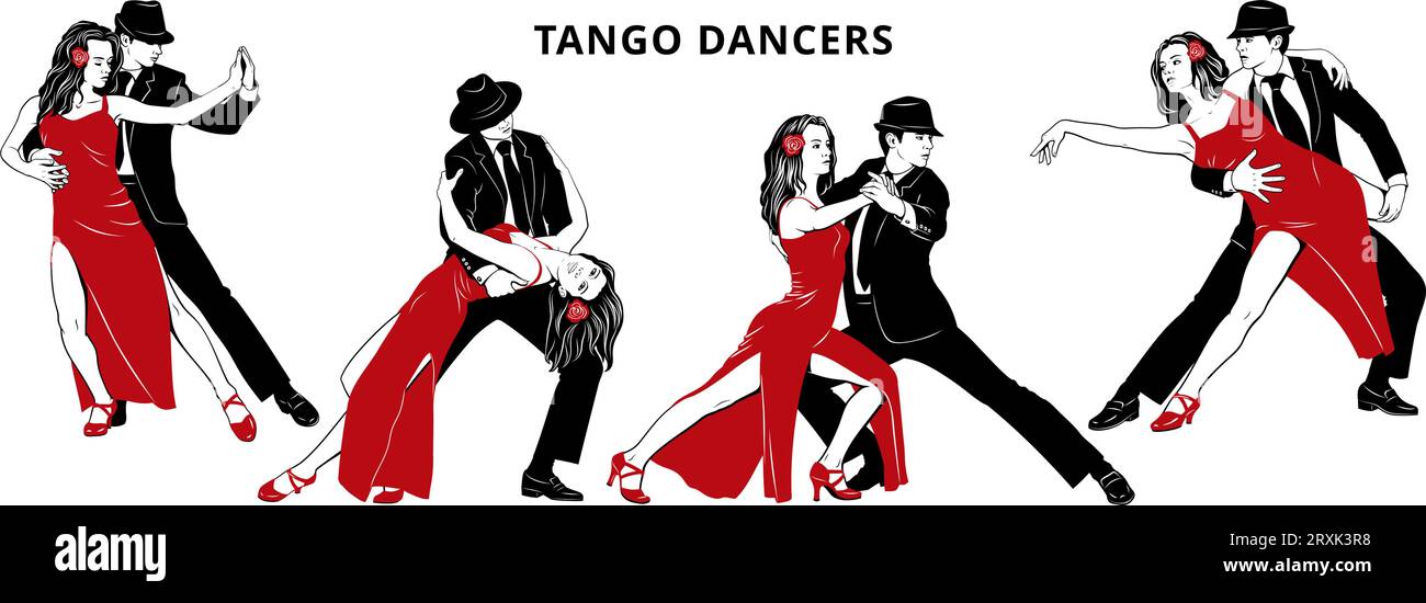 Couples dancing tango set. Vector cliparts isolated on white Stock ...