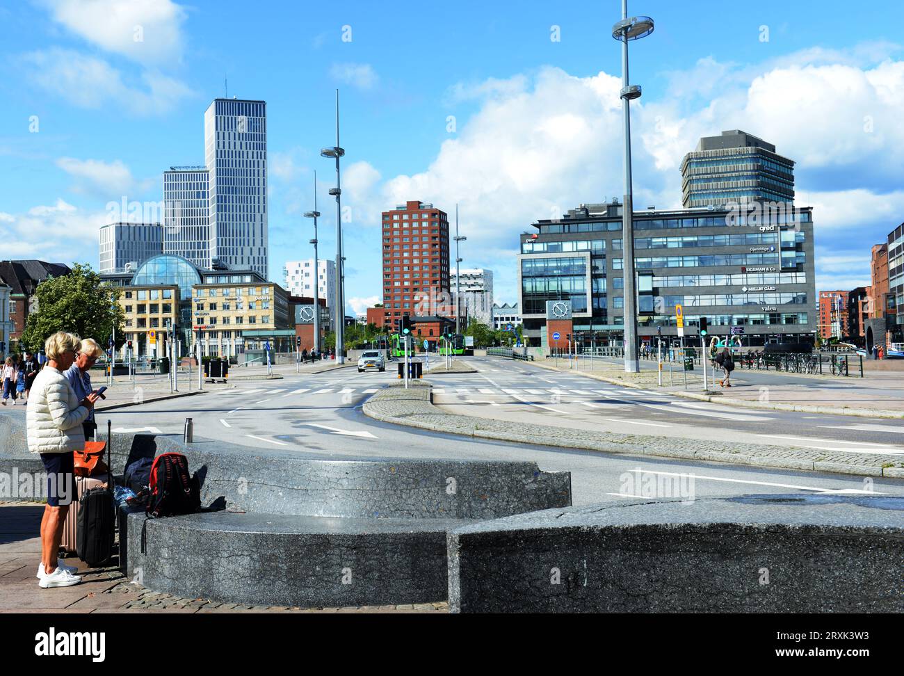 The skyline in downtown Malmö combines modern architecture with ...