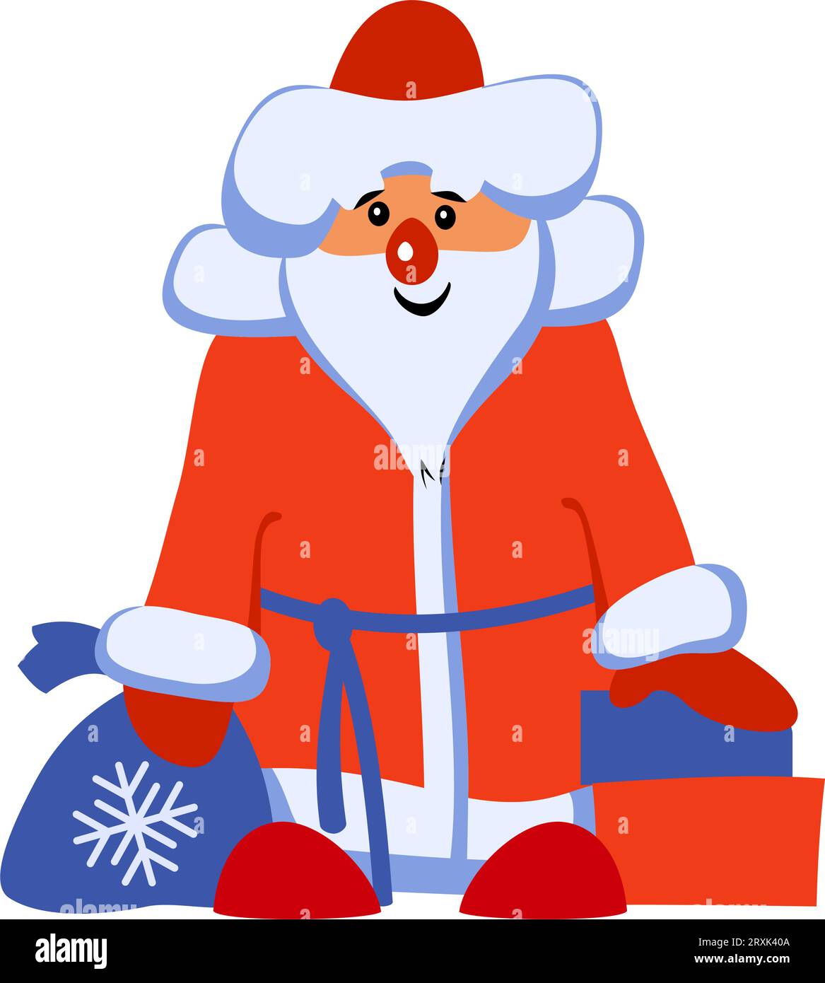 Simplified Santa Claus cartoon character with Christmas gifts. Flat ...