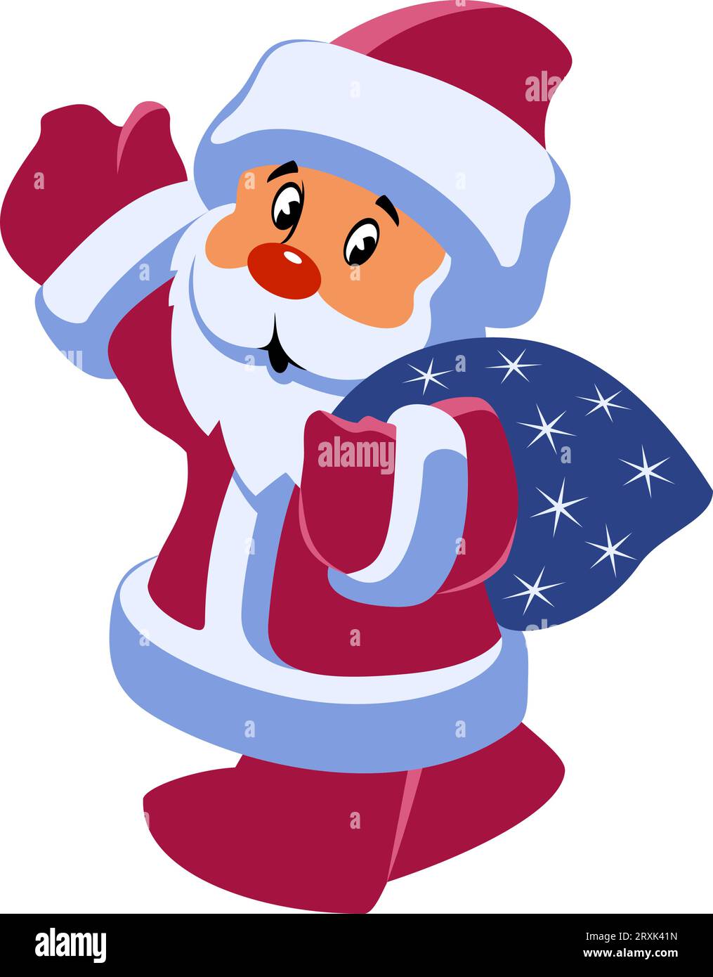 Santa Claus walking with bag of Christmas gifts. Cartoon character ...