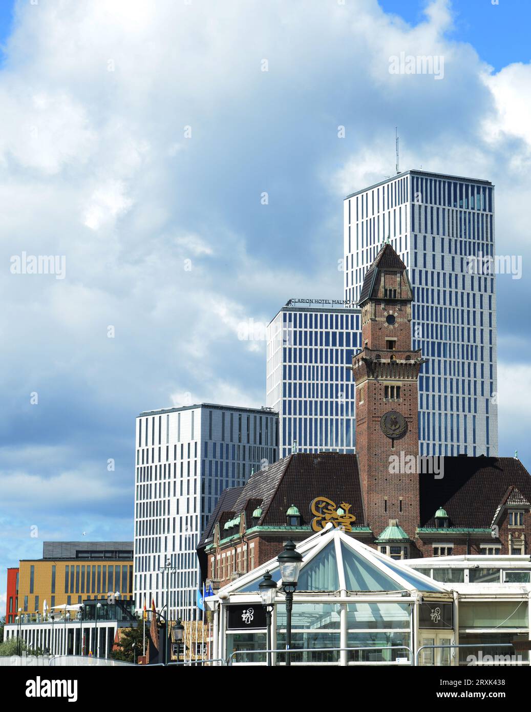 The skyline in downtown Malmö combines modern architecture with ...