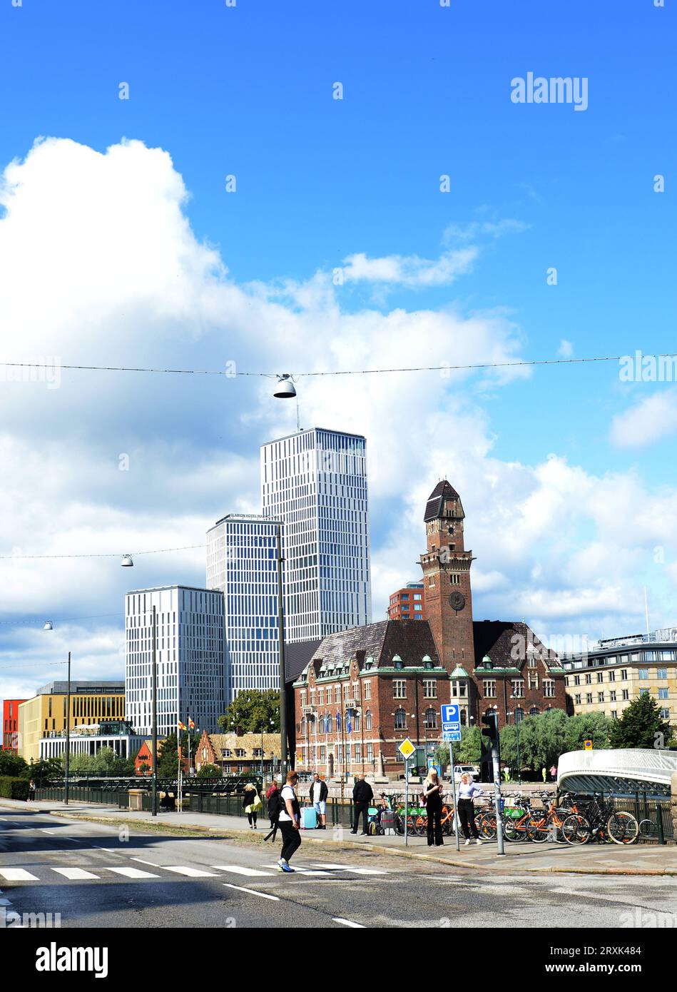 The skyline in downtown Malmö combines modern architecture with ...