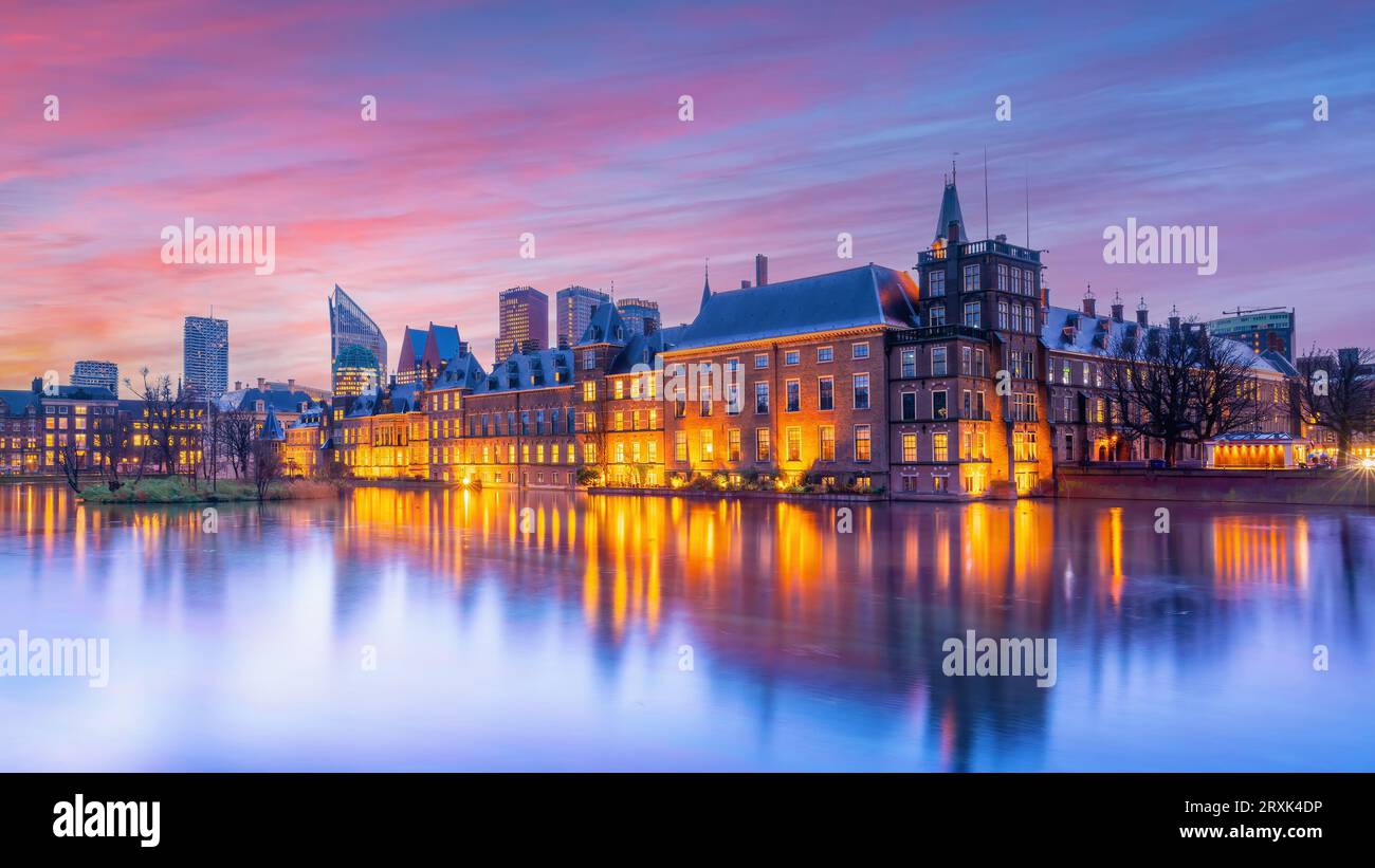 Binnenhof castle or Dutch Parliament, cityscape downtown skyline of ...