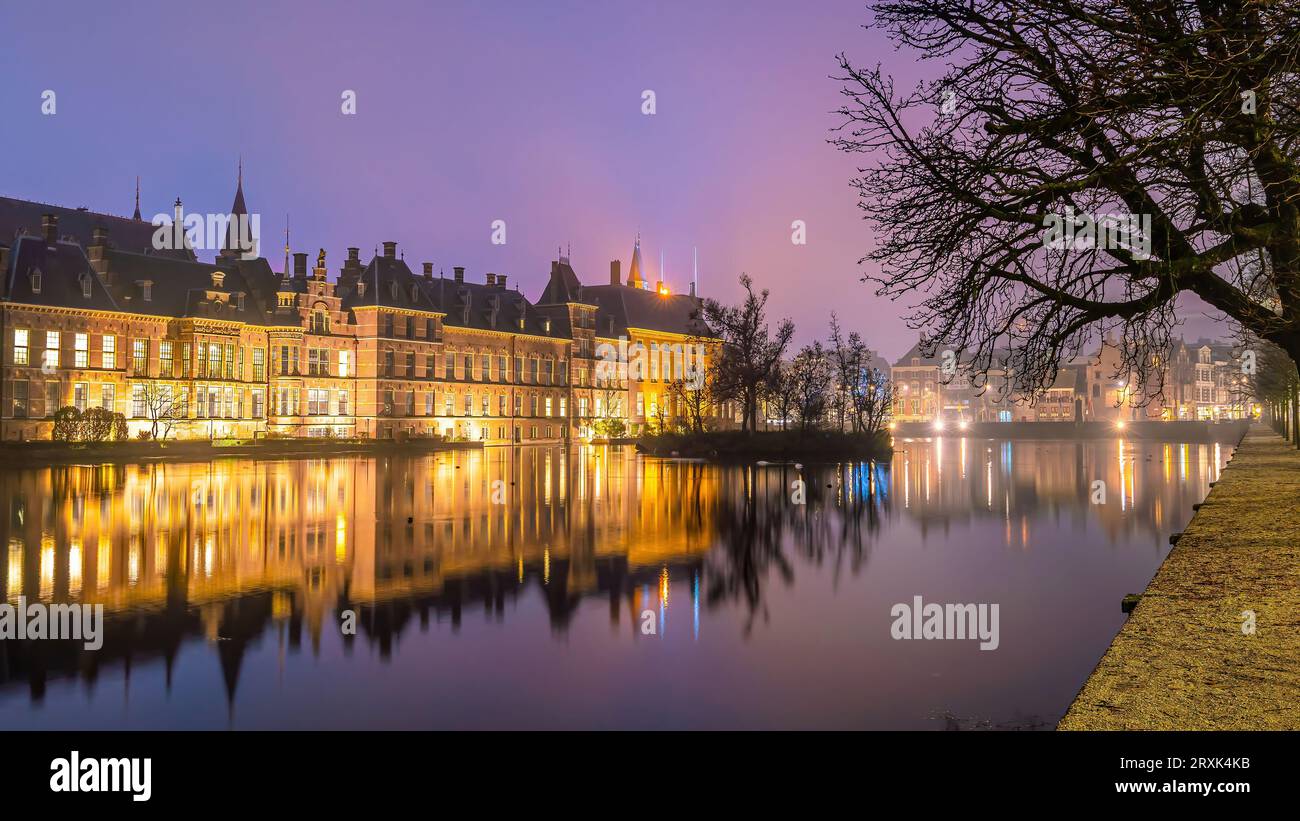 Binnenhof castle or Dutch Parliament, cityscape downtown skyline of ...