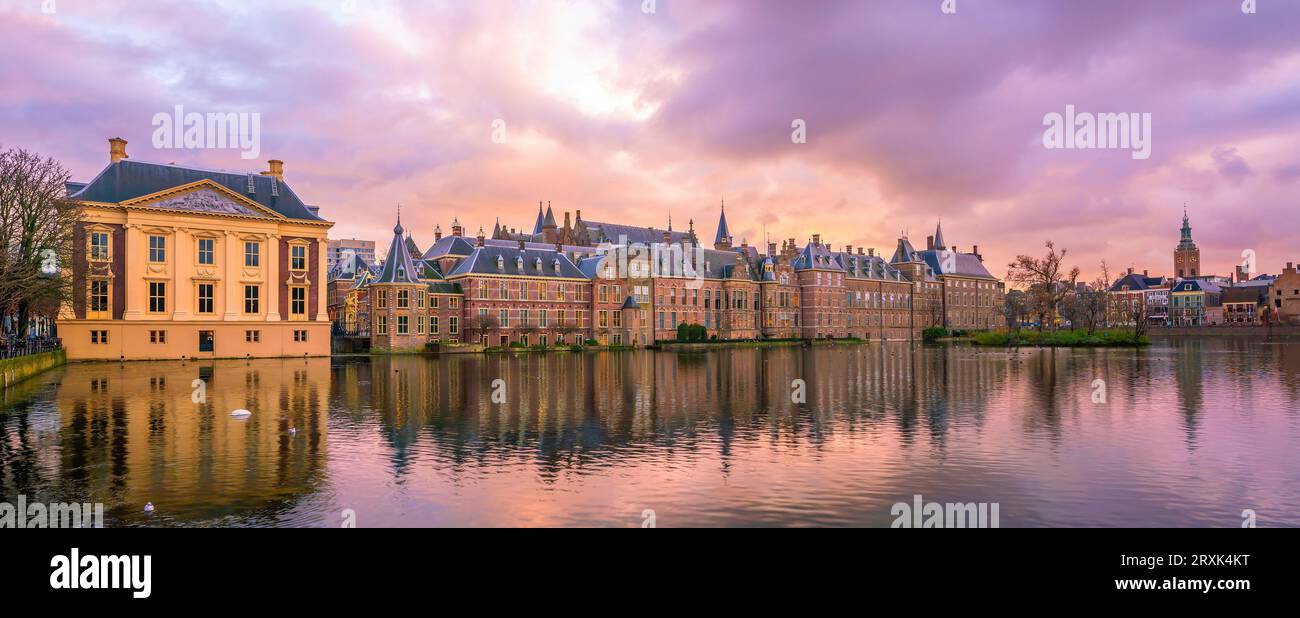 Binnenhof castle or Dutch Parliament, cityscape downtown skyline of ...
