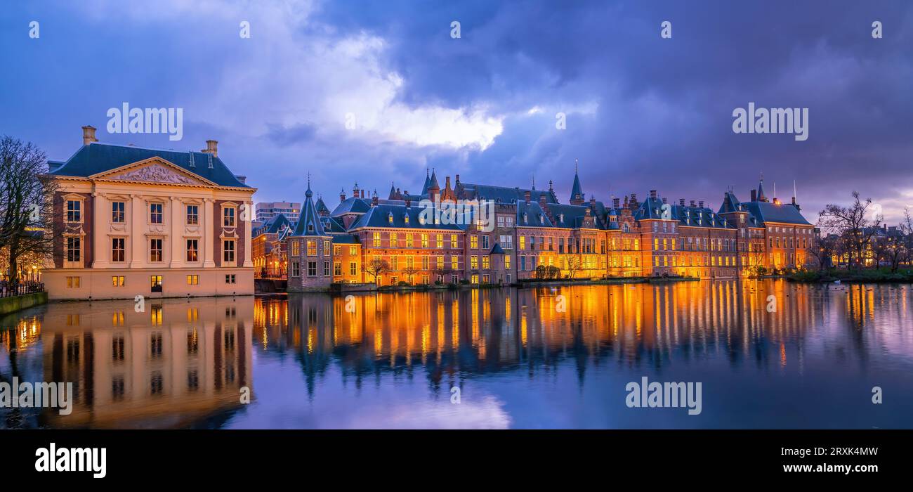 Binnenhof castle or Dutch Parliament, cityscape downtown skyline of ...