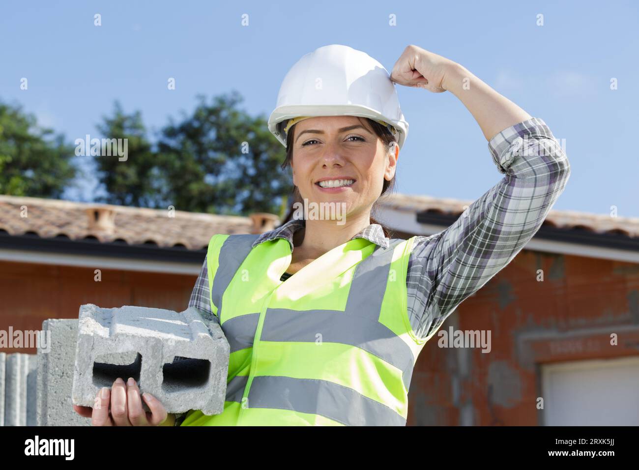 female builder and idea and creativity concept Stock Photo - Alamy