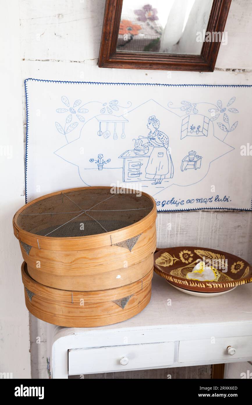 Open-air museum old village Husinka, Podlasie Poland. Former kitchen ...