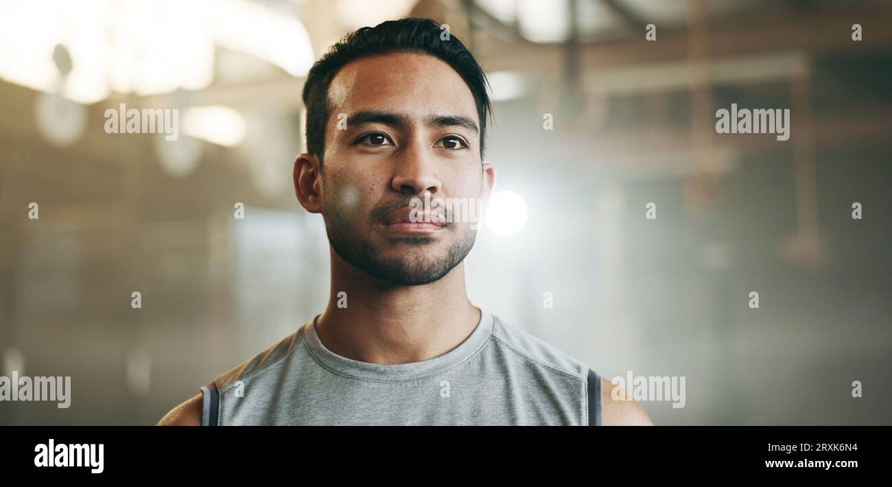 Thinking, serious and a man at the gym for fitness, exercise idea or ...