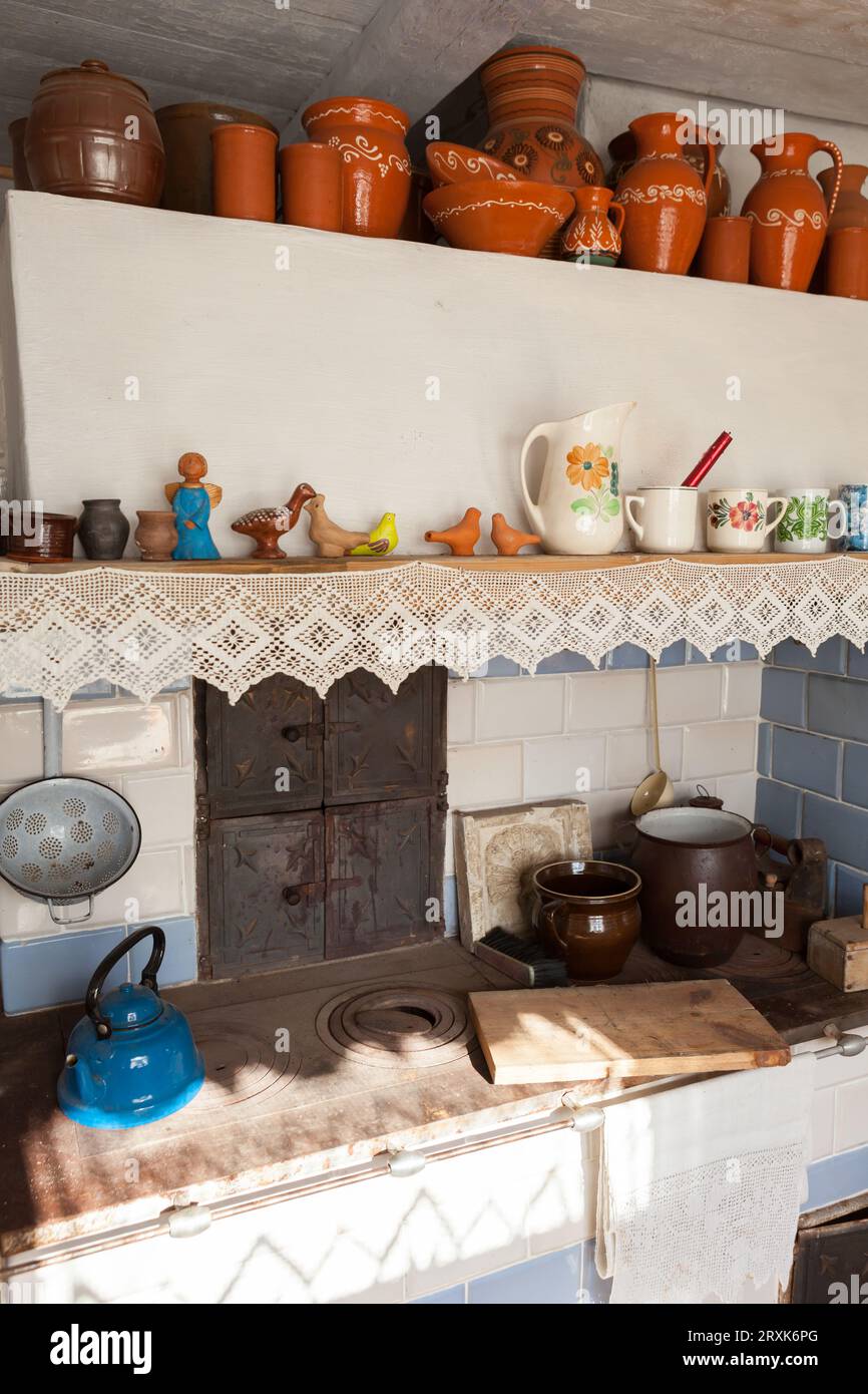 Open-air museum old village Husinka, Podlasie Poland. Former kitchen ...
