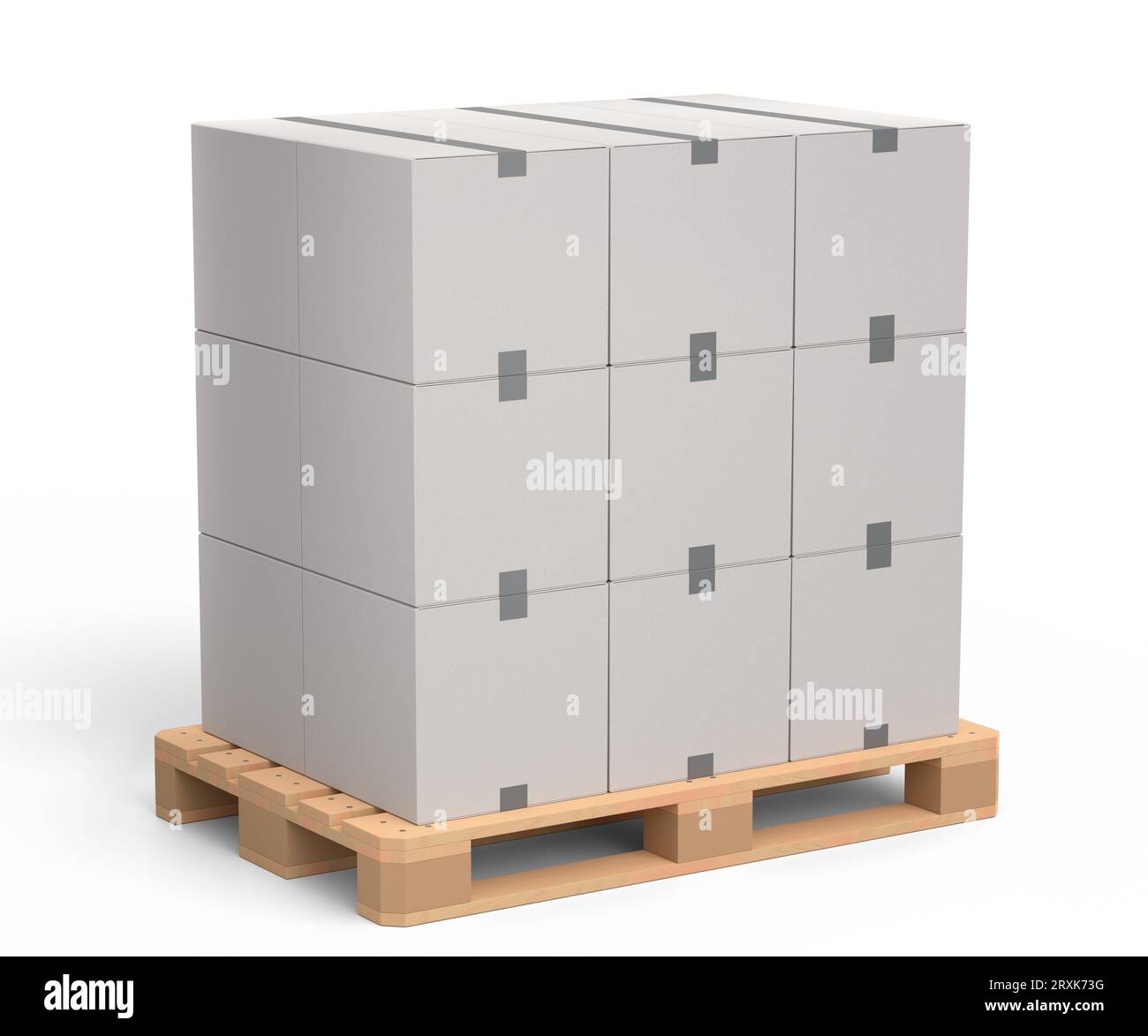 Set of wooden pallet for warehouse cargo storage with cardboard boxes ...