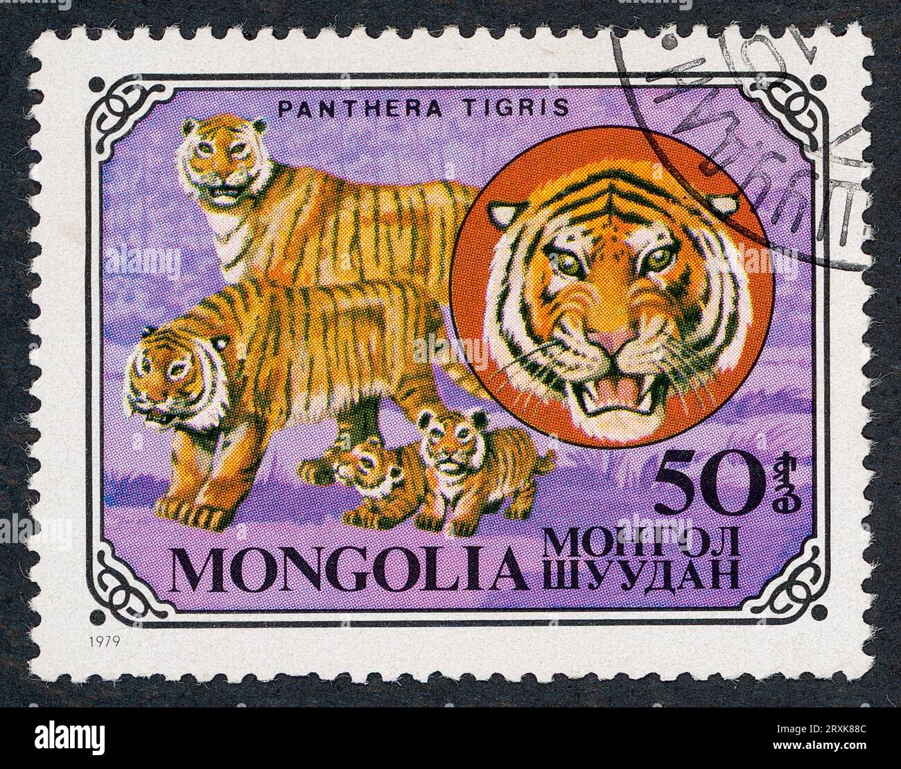 The tiger (Panthera tigris). Postage stamp issued in Mongolia in 1979 ...
