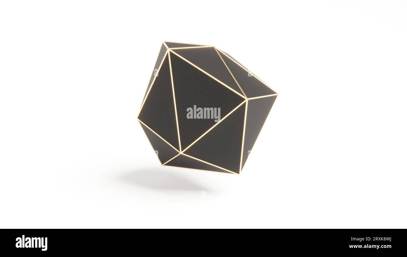 Low poly black abstract object on white back intro 3d render Stock ...