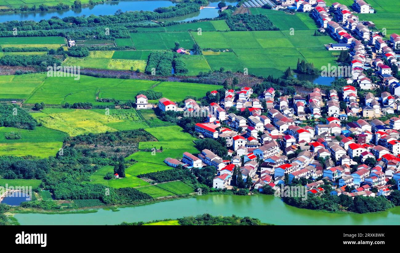 Aerial photo shows the autumn scenery in Fushan Township, Nanchang ...