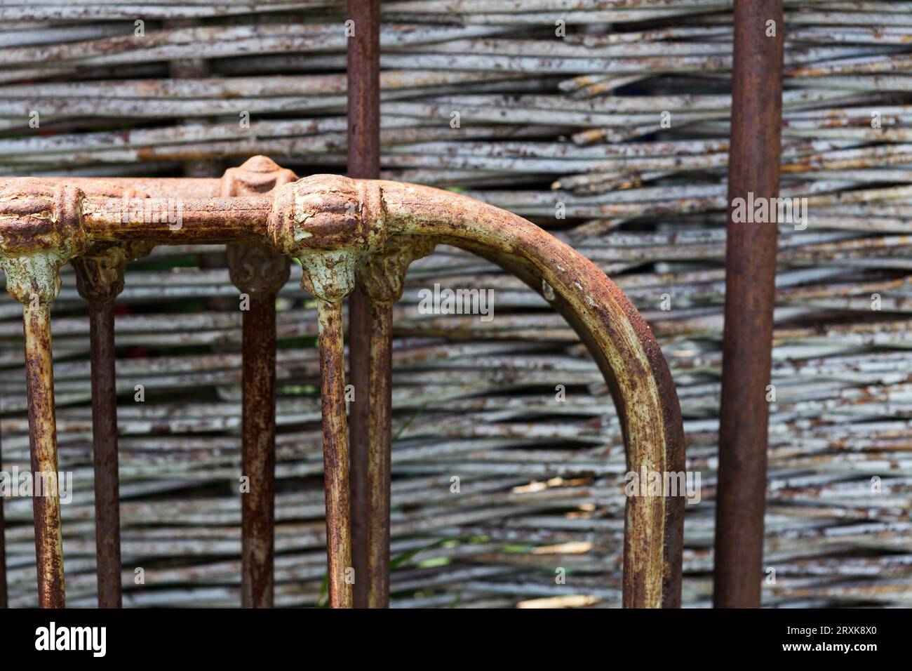 Old, rusty vintage bed headboard Stock Photo - Alamy