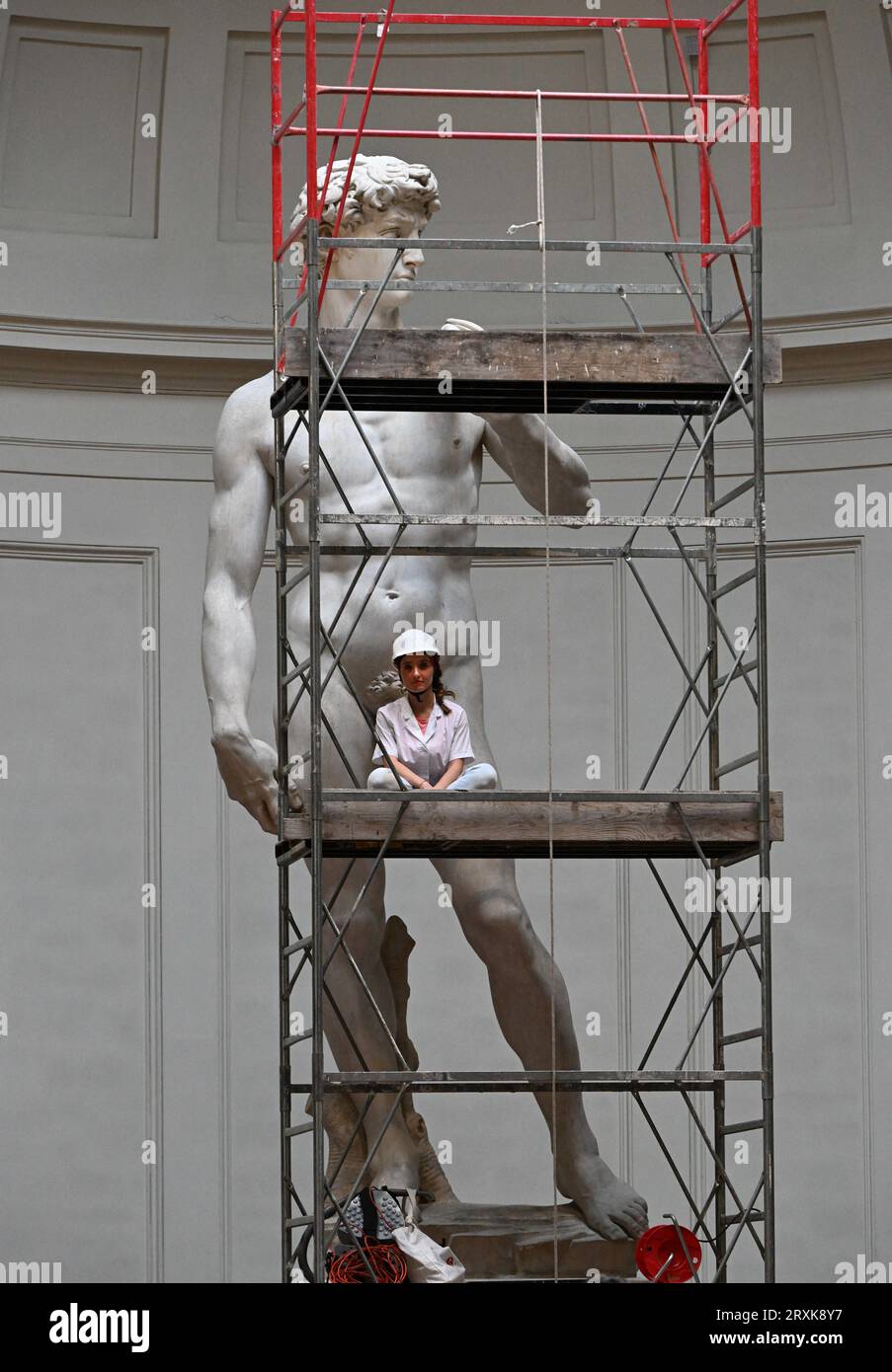 Italian Restorer Eleonora Pucci cleans dust and debris off Michelangelo ...