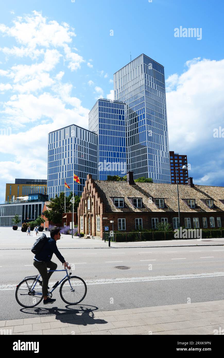 The skyline in downtown Malmö combines modern architecture with ...