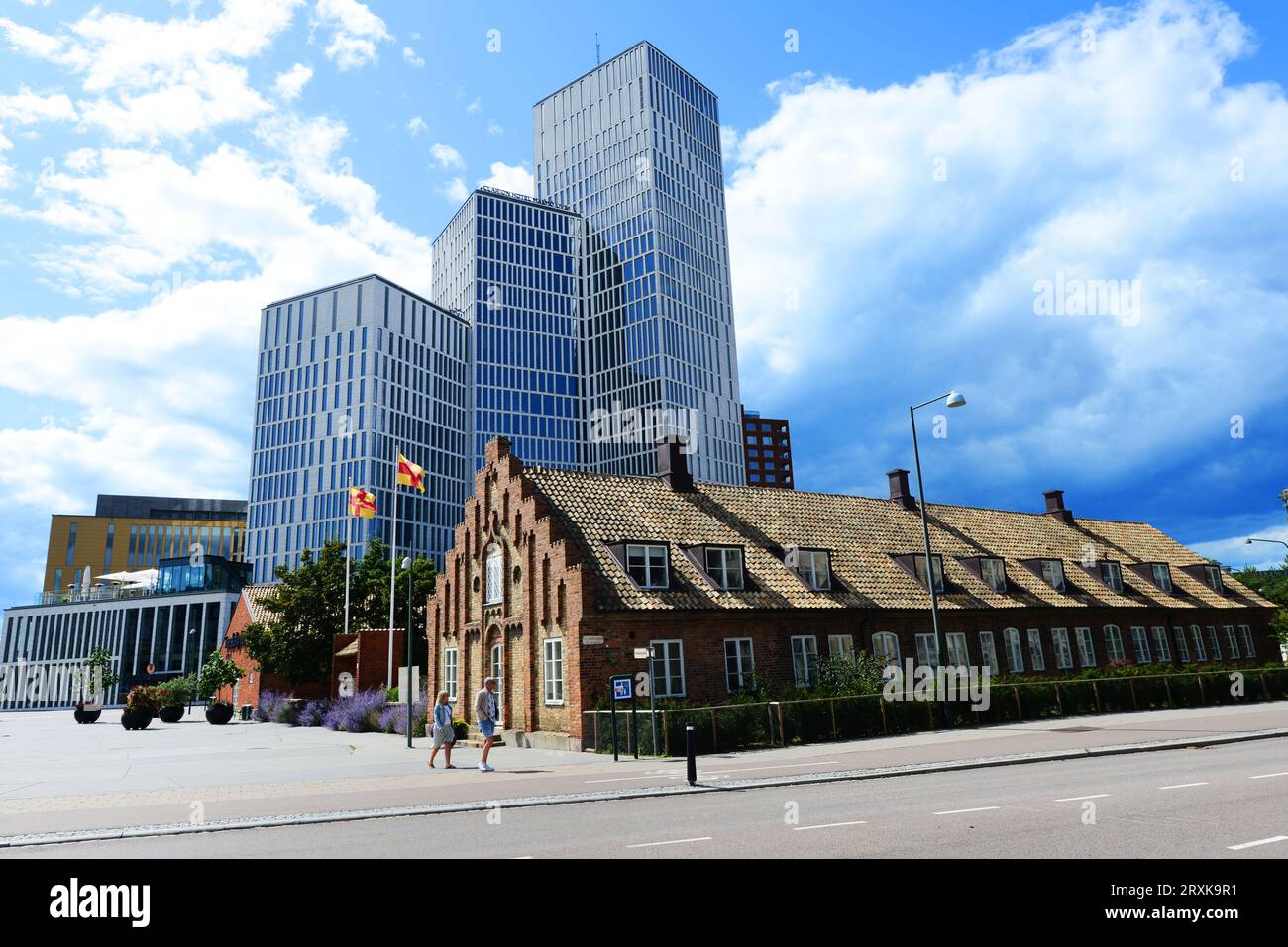 The skyline in downtown Malmö combines modern architecture with ...