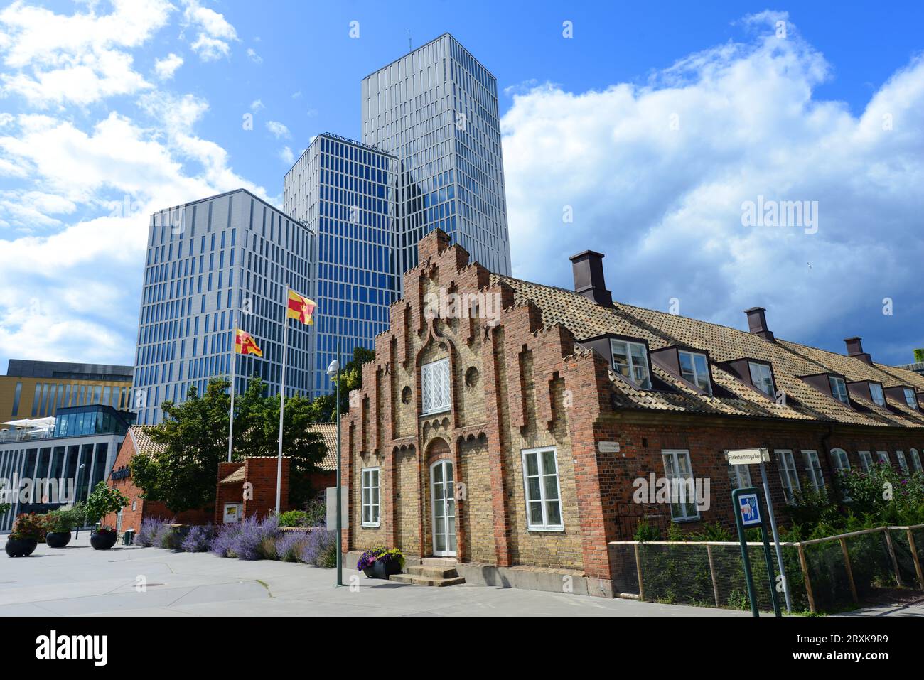 The skyline in downtown Malmö combines modern architecture with ...