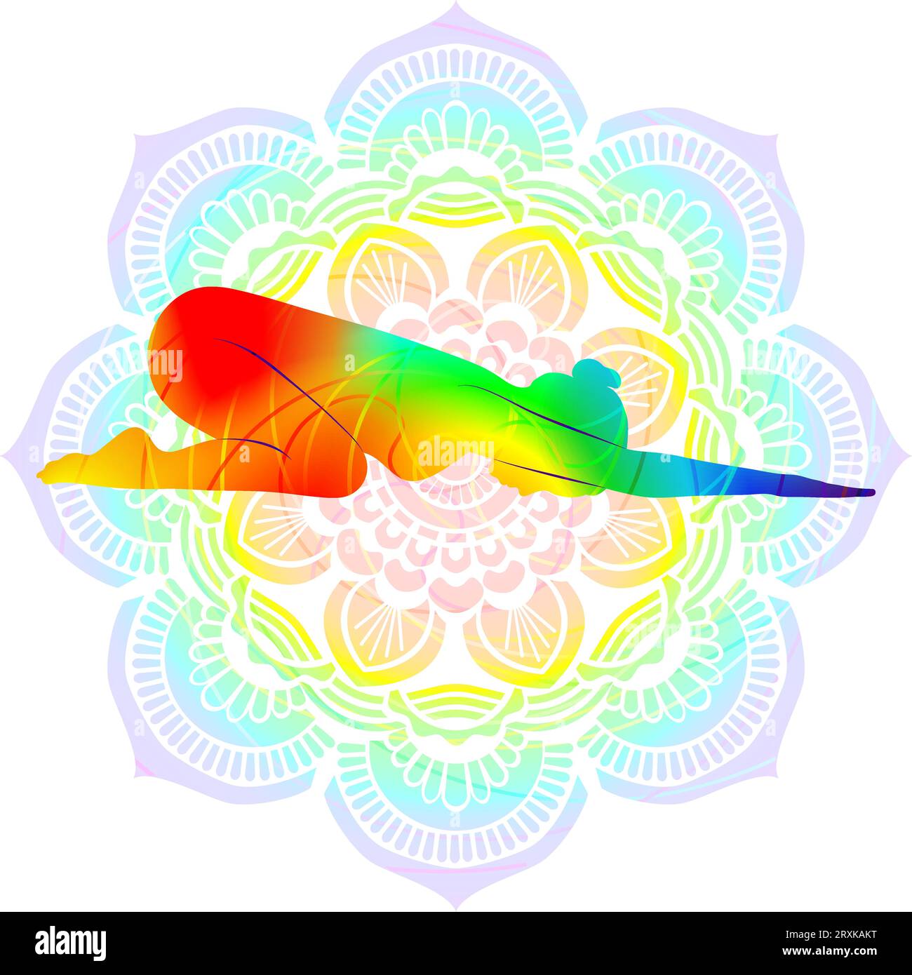 Silhouette yoga posture. Wide Child pose. Downward Facing Hero or ...