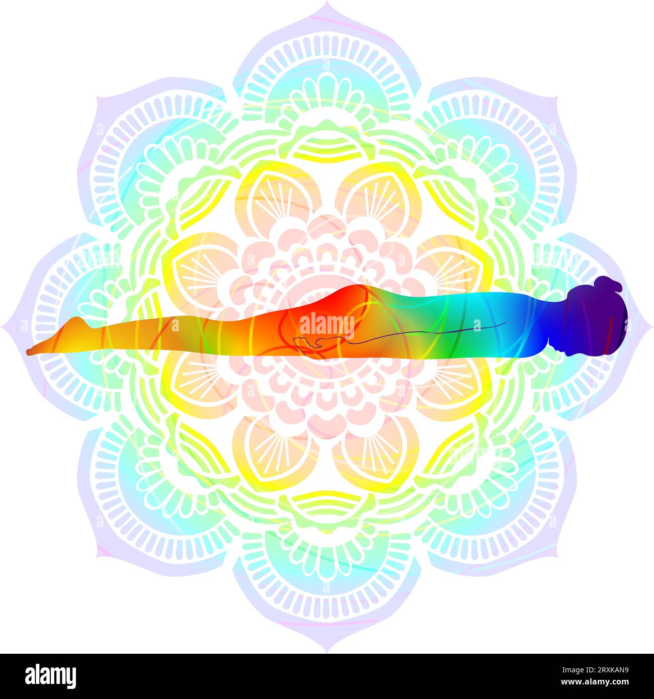 Colorful silhouette yoga posture. Reverse Corpse with Arms On Sides ...