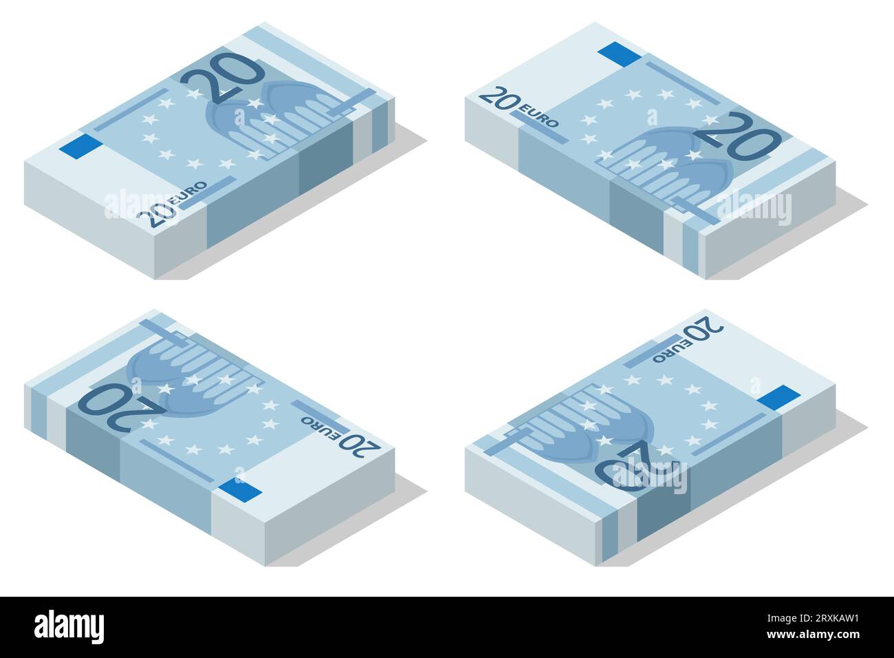 Isometric Banknotes in denominations of 20 euros on a white background ...
