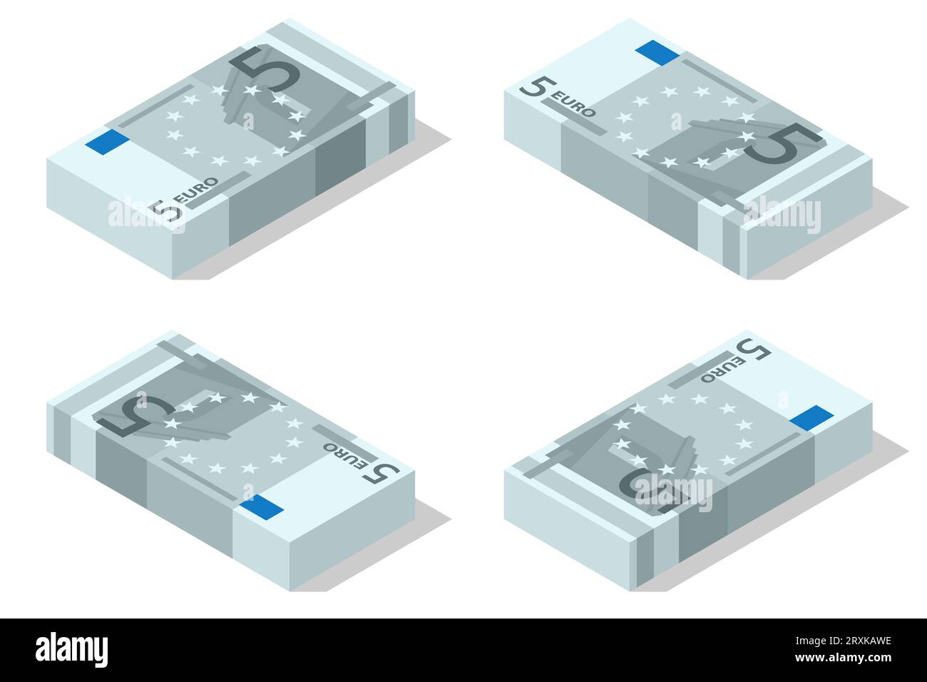 Isometric Banknotes in denominations of 5 euros on a white background ...