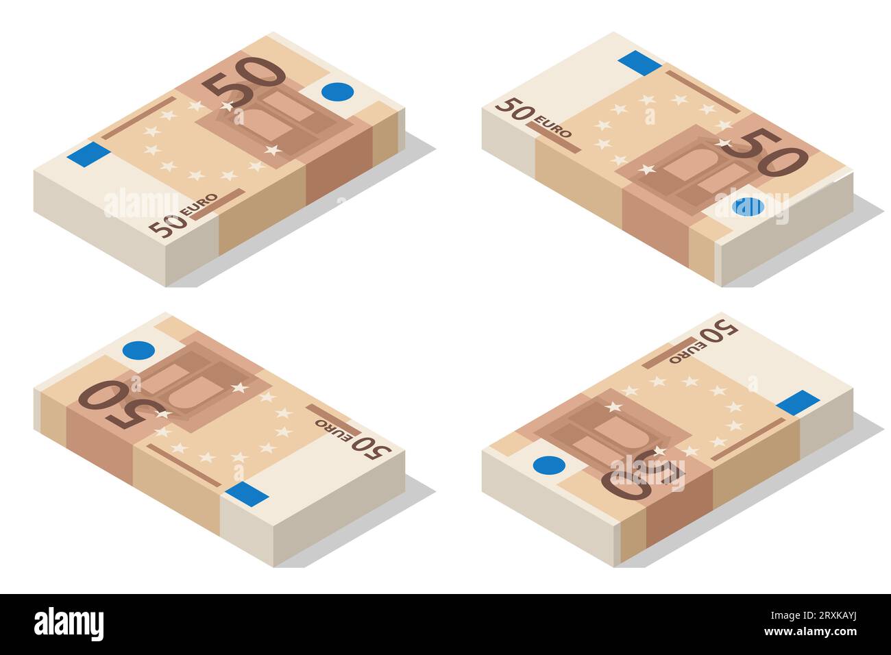 Isometric Banknotes in denominations of 50 euros on a white background ...