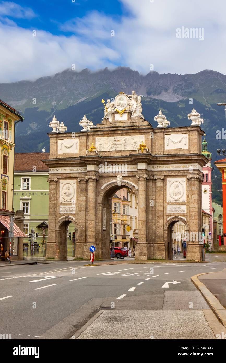 The Triumphal Arch in Austrian city of Innsbruck. It is located at the ...