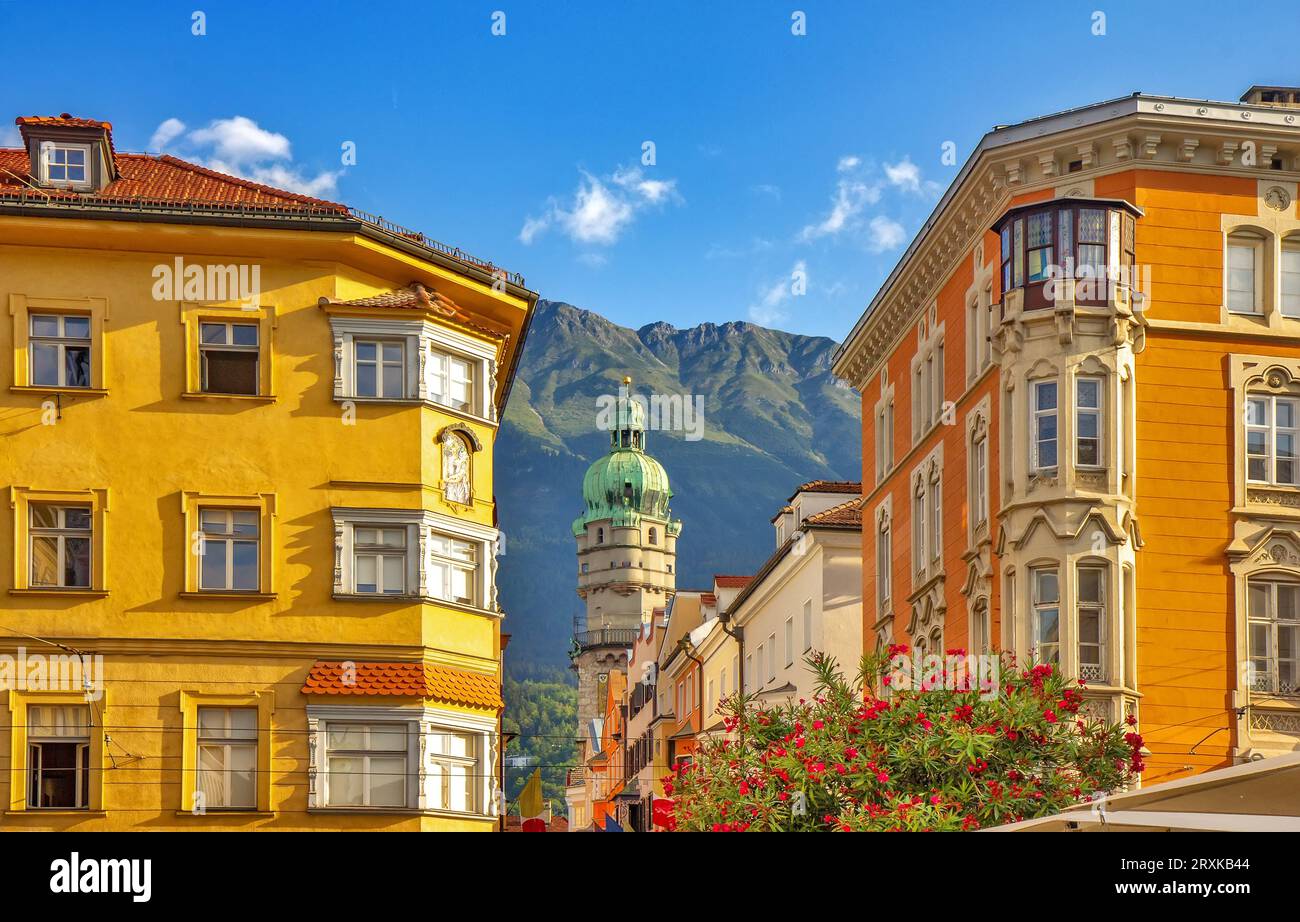 View of the colorful buildings in Innsbruck, Austria Stock Photo - Alamy