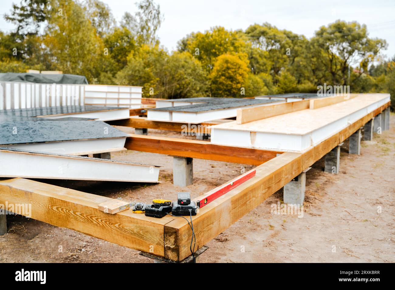 Building construction of wooden frame house made of SIP structural ...