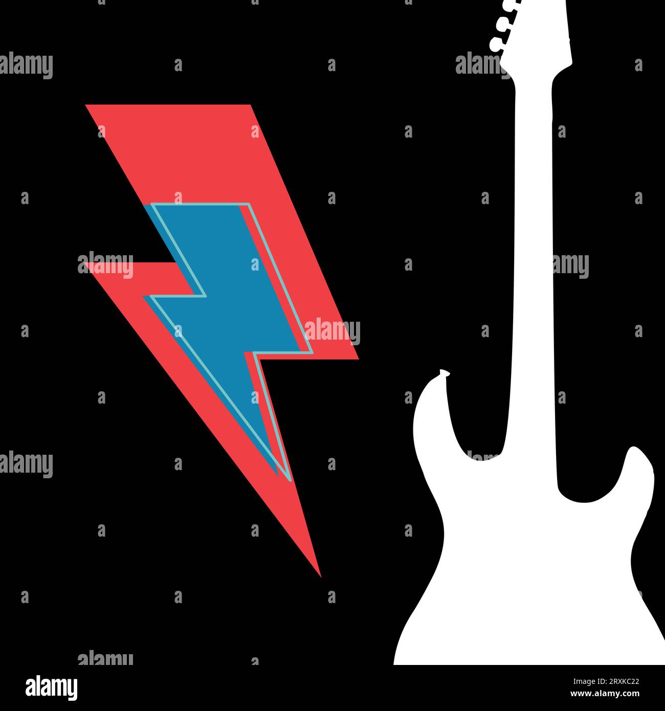 Thunderbolt symbol t-shirt design with the silhouette of a white guitar ...