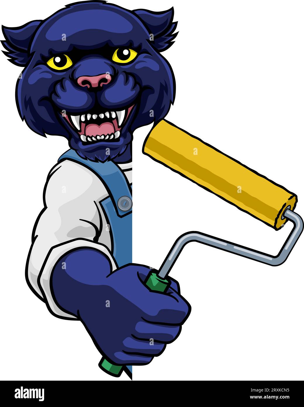 Panther Painter Decorator Paint Roller Mascot Man Stock Vector Image ...