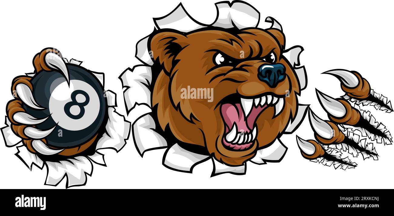 Bear Angry Pool 8 Ball Billiards Mascot Cartoon Stock Vector Image ...